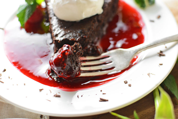 Chocolate Flourless Cake with Raspberry Sauce - Simple Seasonal
