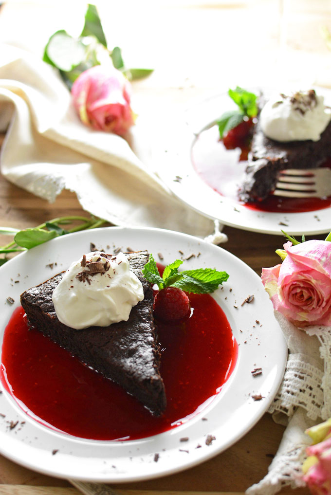 Chocolate Flourless Cake with Raspberry Sauce - Simple Seasonal