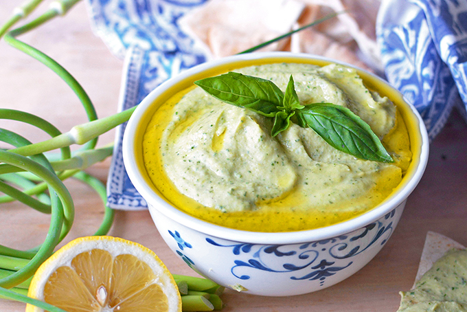 Roasted Garlic Scape White Bean Dip - Simple Seasonal