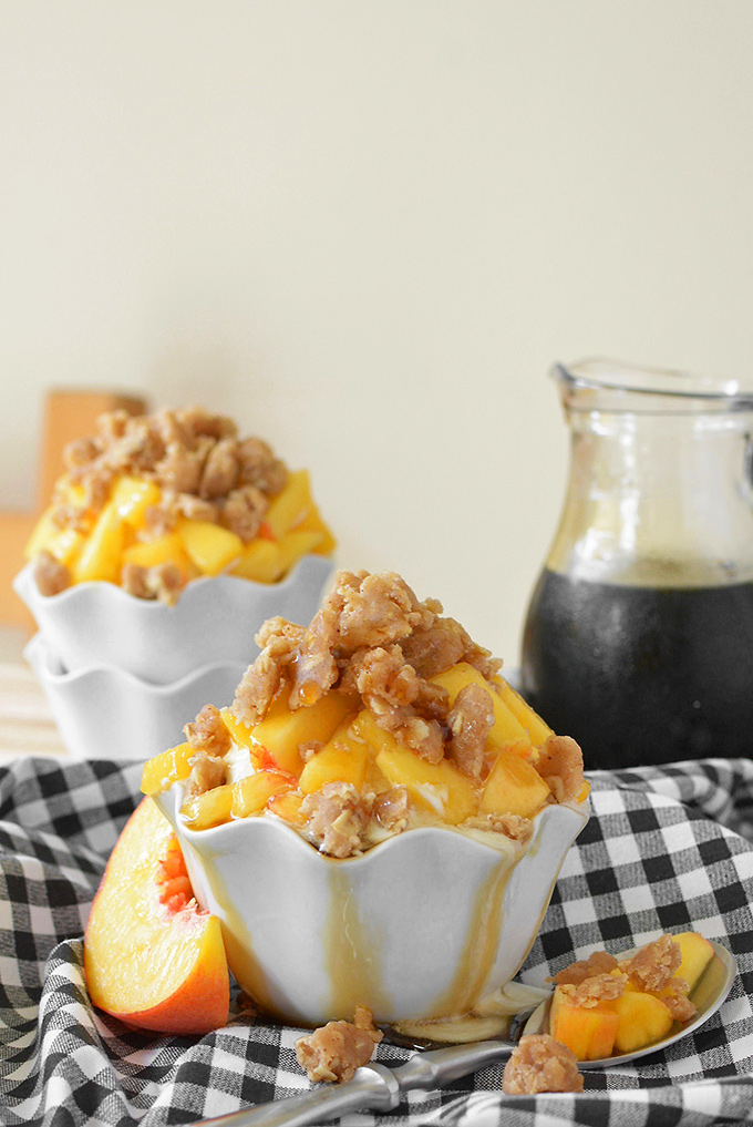 Maple Peach Streusel Ice Cream Sundaes - Simple Seasonal