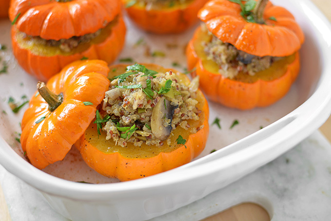 Savory Mushroom and Quinoa Stuffed Mini Pumpkins - Simple Seasonal